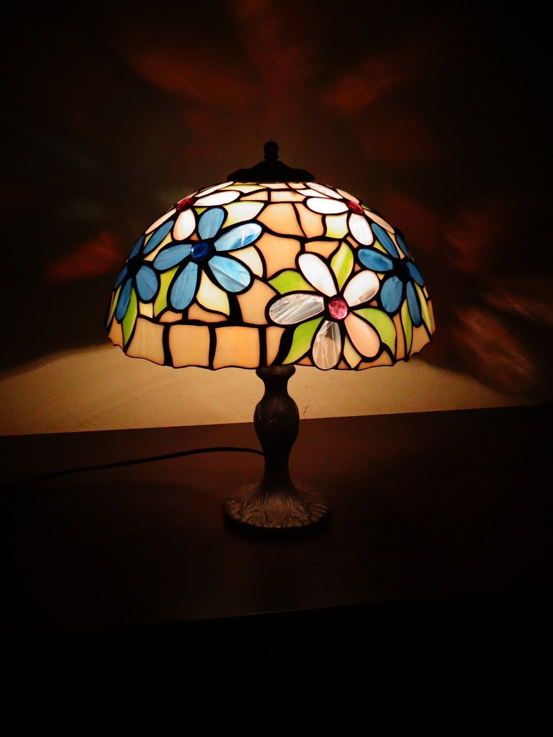 Daisy Lamp Flower Pink and Blue Stained Glass Lamp Tiffany - Etsy