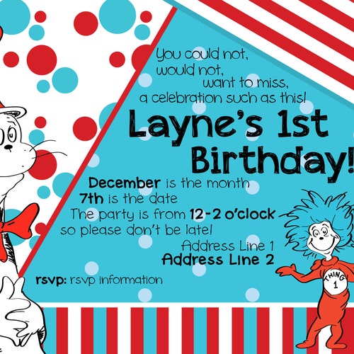 Dr Seuss Party Invitation Seuss Birthday Party Invitations - Etsy