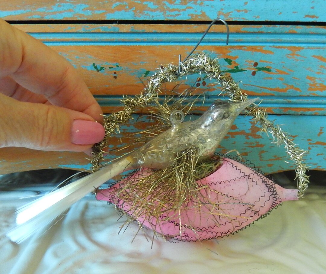 Antique Vintage German Bird Sitting on Pink Blimp Bird Nest ~ Clip on ...