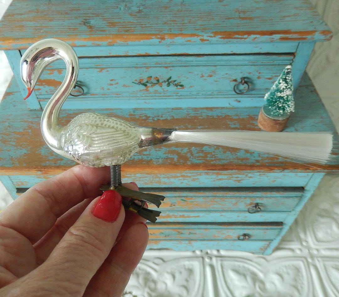Antique Vintage German Swan ~ Bird Clip on Bumpy Ornament With Spring ...