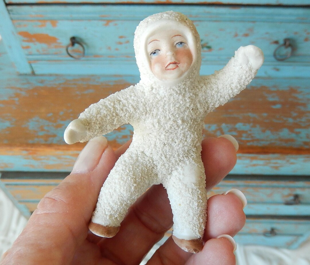 Sweet Antique 2.75" German Bisque Sliding or Falling ~ Snow Baby Boy ...