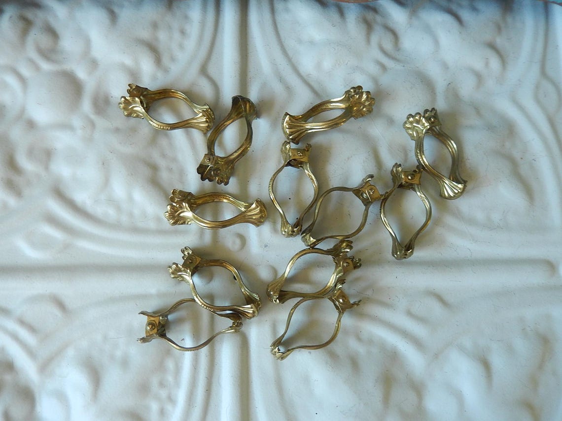Antique Lot of 6 Metal Cafe Curtain Clips ~ Marked Germany 1.5