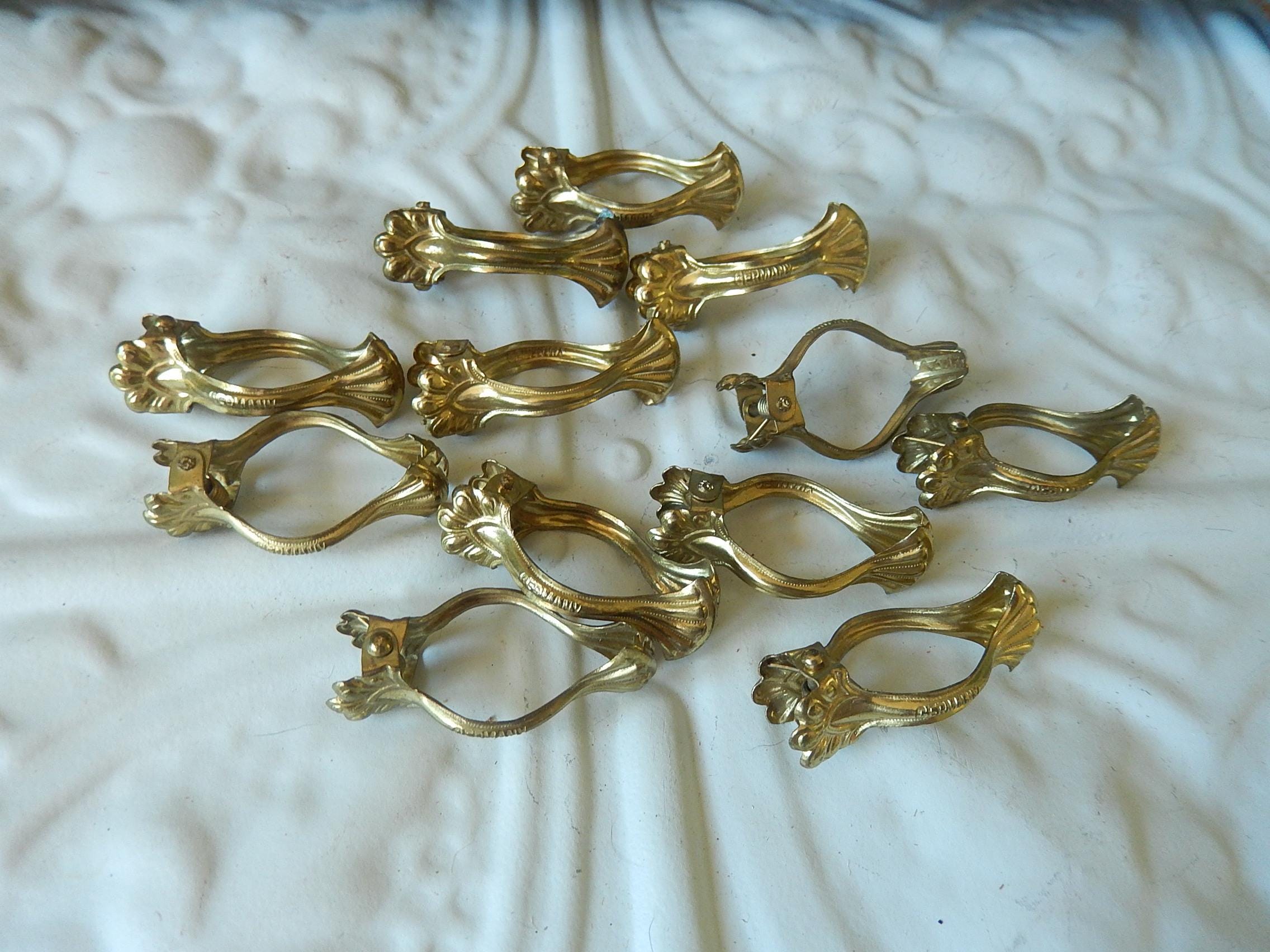Antique Lot of 6 Metal Cafe Curtain Clips ~ Marked Germany 1.5