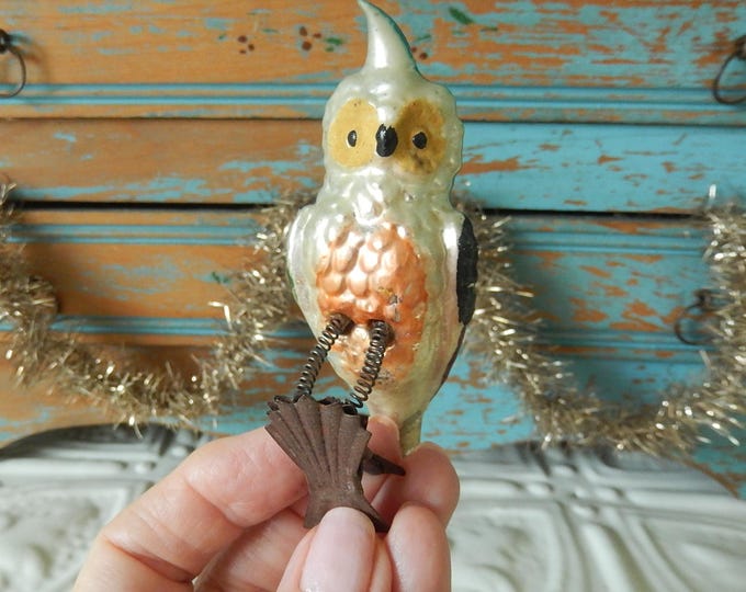 Antique German Great Horned Owl Mercury Glass Clip on Spring Legs ...