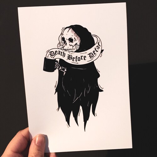 Death Before Decaf Grim Reaper Coffee Print Black and White | Etsy