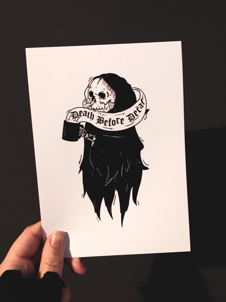 Death Before Decaf Grim Reaper Coffee print Black and White | Etsy