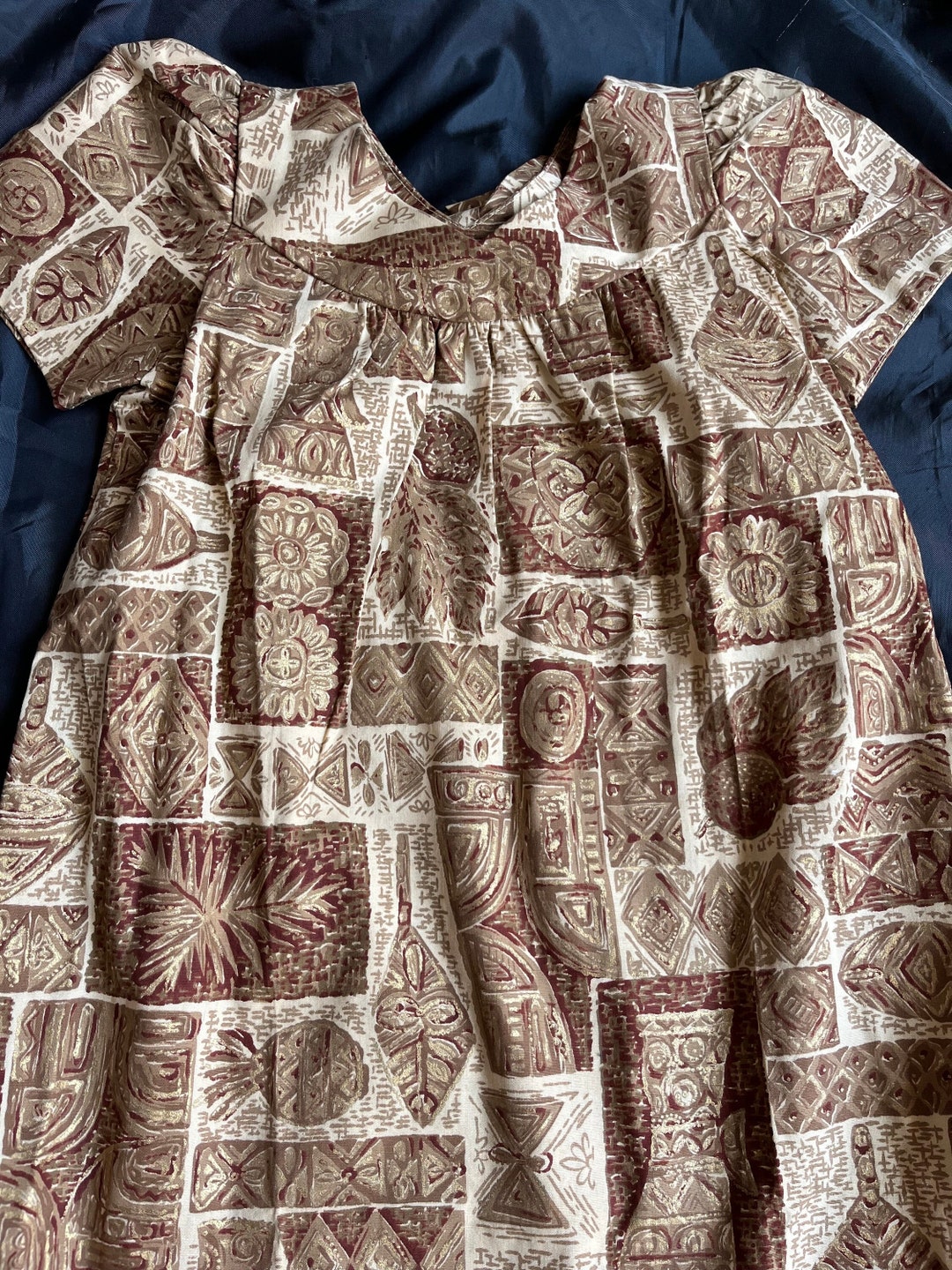 Tiki Baby Vintage 50s 60s Child’s Hawaiian Dress Cotton Block Print Muu ...