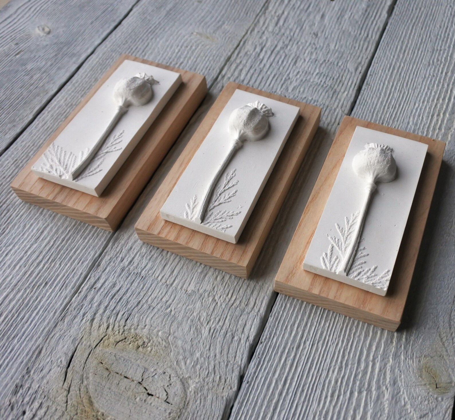 Poppies Miniature Plaster Cast Tiles Mounted on Wood - Etsy