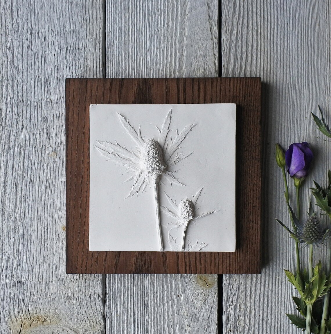 Sea Thistle No.1 Plaster Cast Tile Mounted on Wood, Botanical Art ...
