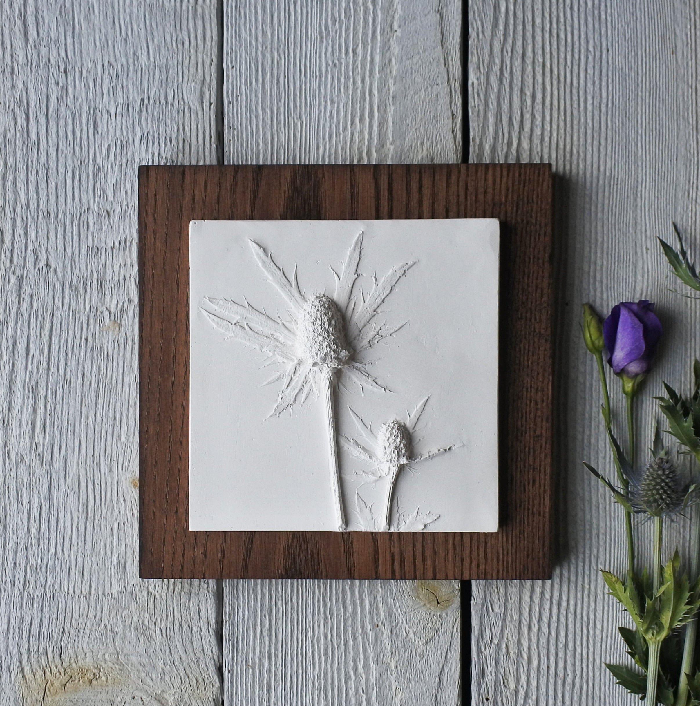 Sea Thistle No.1 Plaster Cast Tile Mounted on Wood, Botanical Art ...