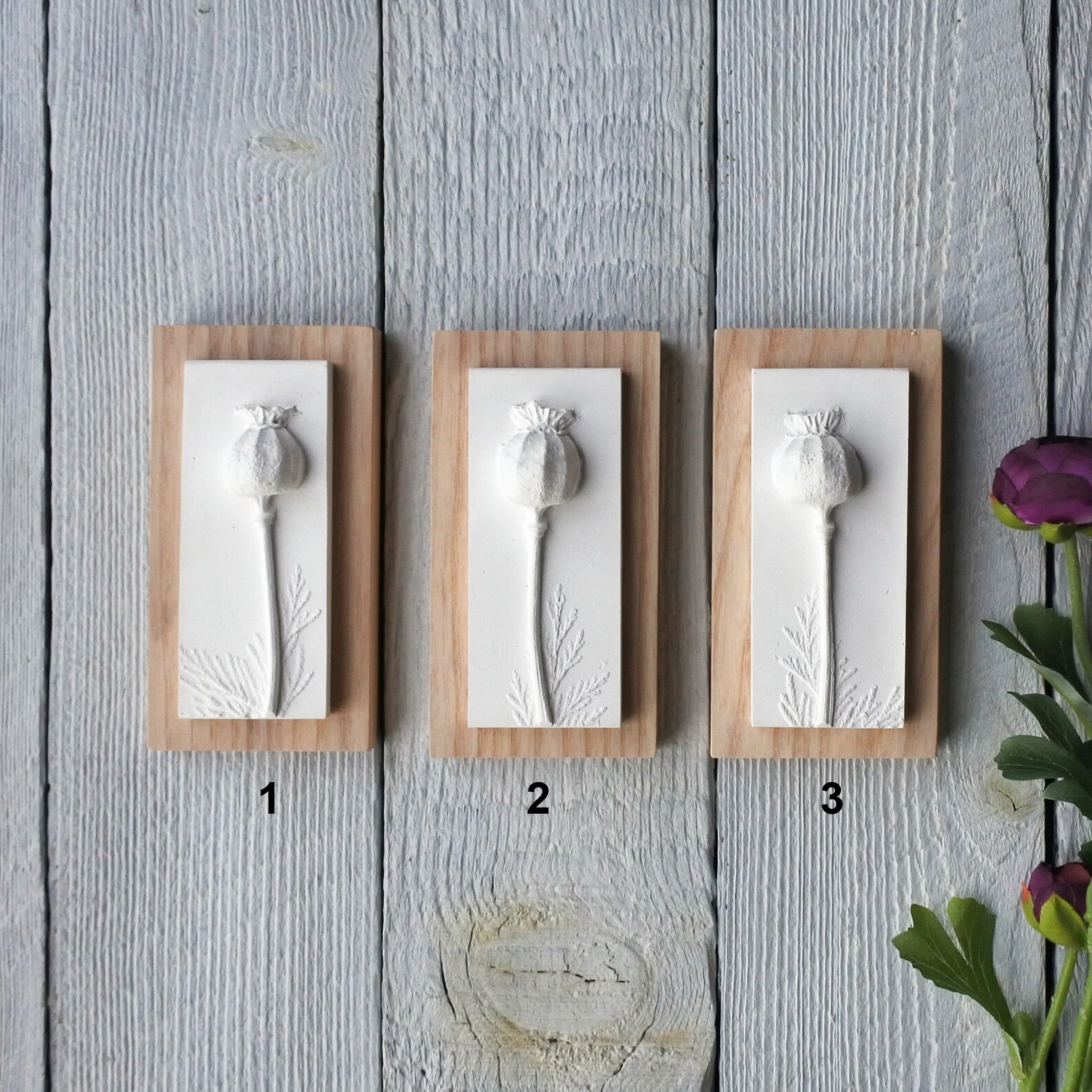 Poppies Miniature Plaster Cast Tiles Mounted on Wood - Etsy