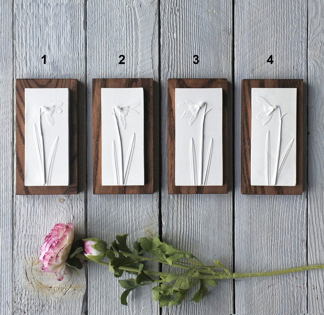 Snowdrop Mini Plaster Cast Wall Plaque on Wood - Etsy
