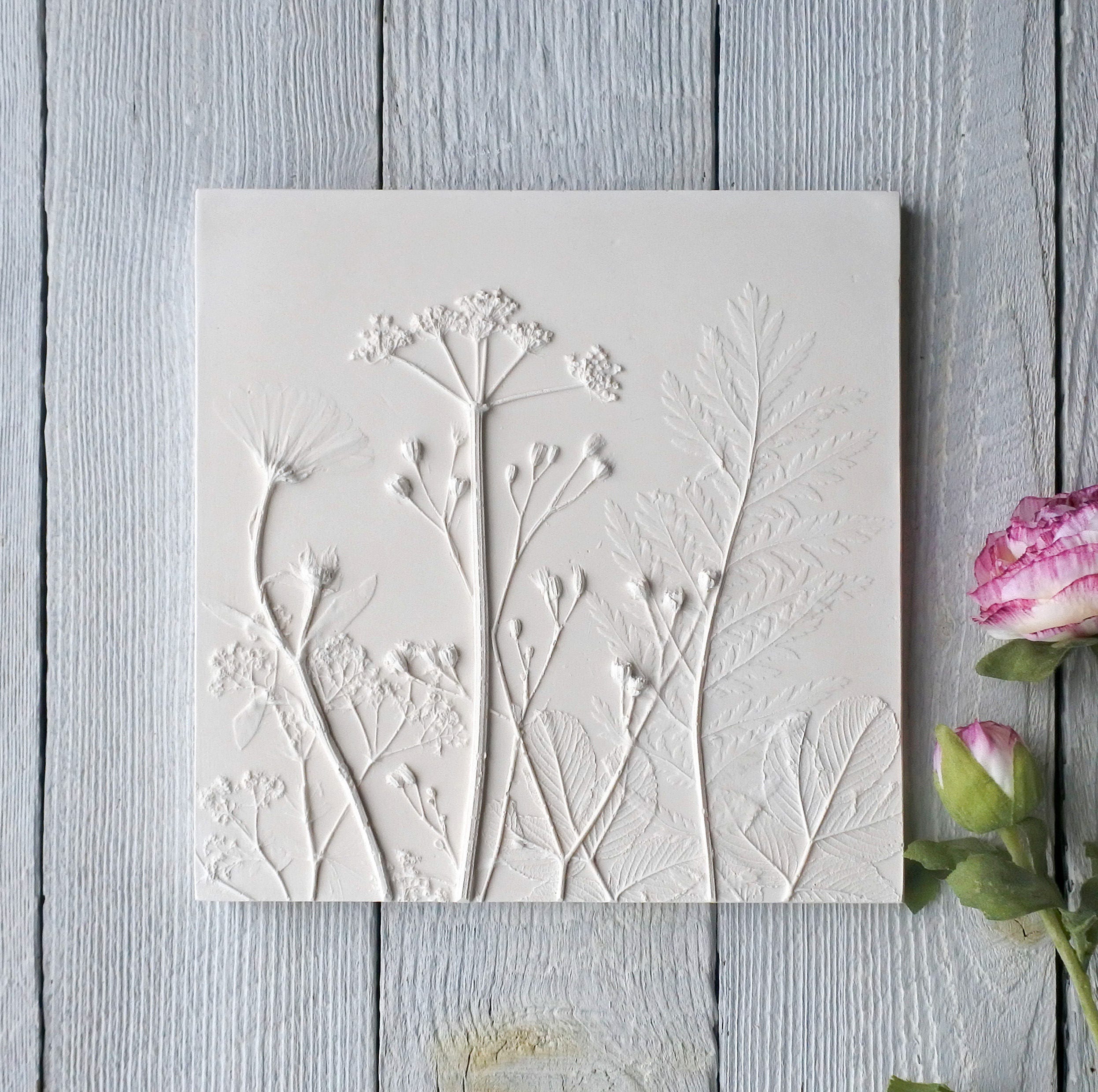 Art & Collectibles Botanical plaster art Plaster cast tile Plant relief ...