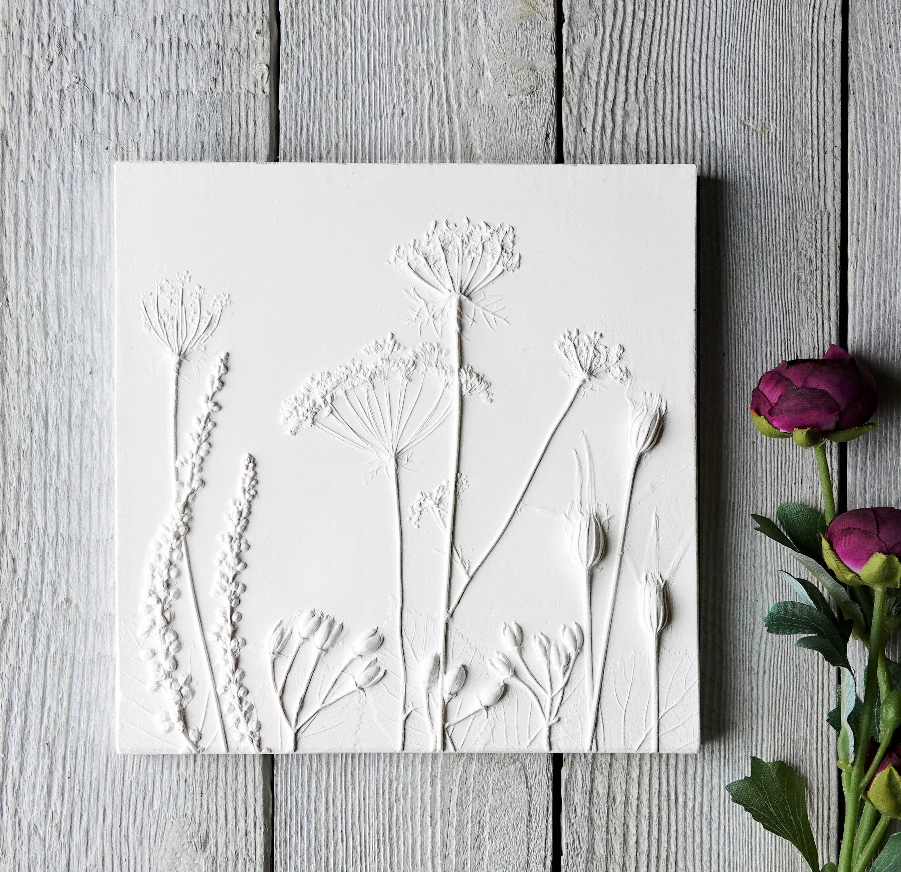 Autumn No.1, Plaster Cast Wall Art 20 X 20cm 8 X 8'' Flower Art Tile ...