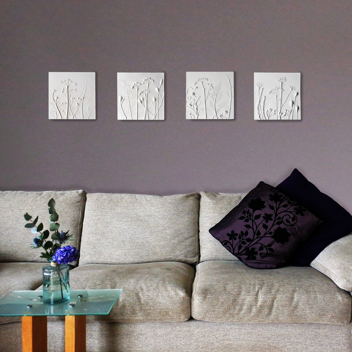 Autumn No.1, Plaster Cast Wall Art 20 X 20cm 8 X 8'' Flower Art Tile ...