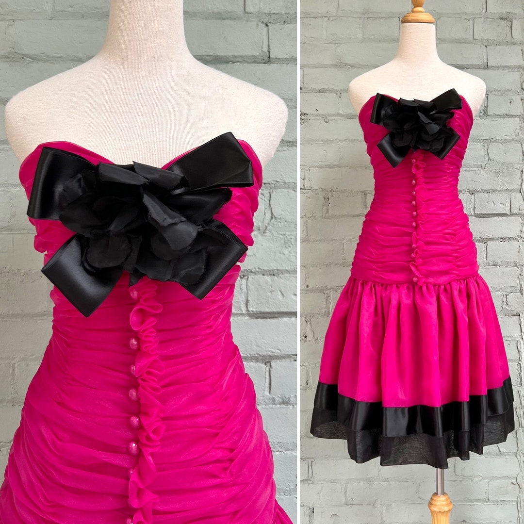 Vintage 1980s Victor Costa Dress 80s Strapless Prom Dress Bustier Party ...