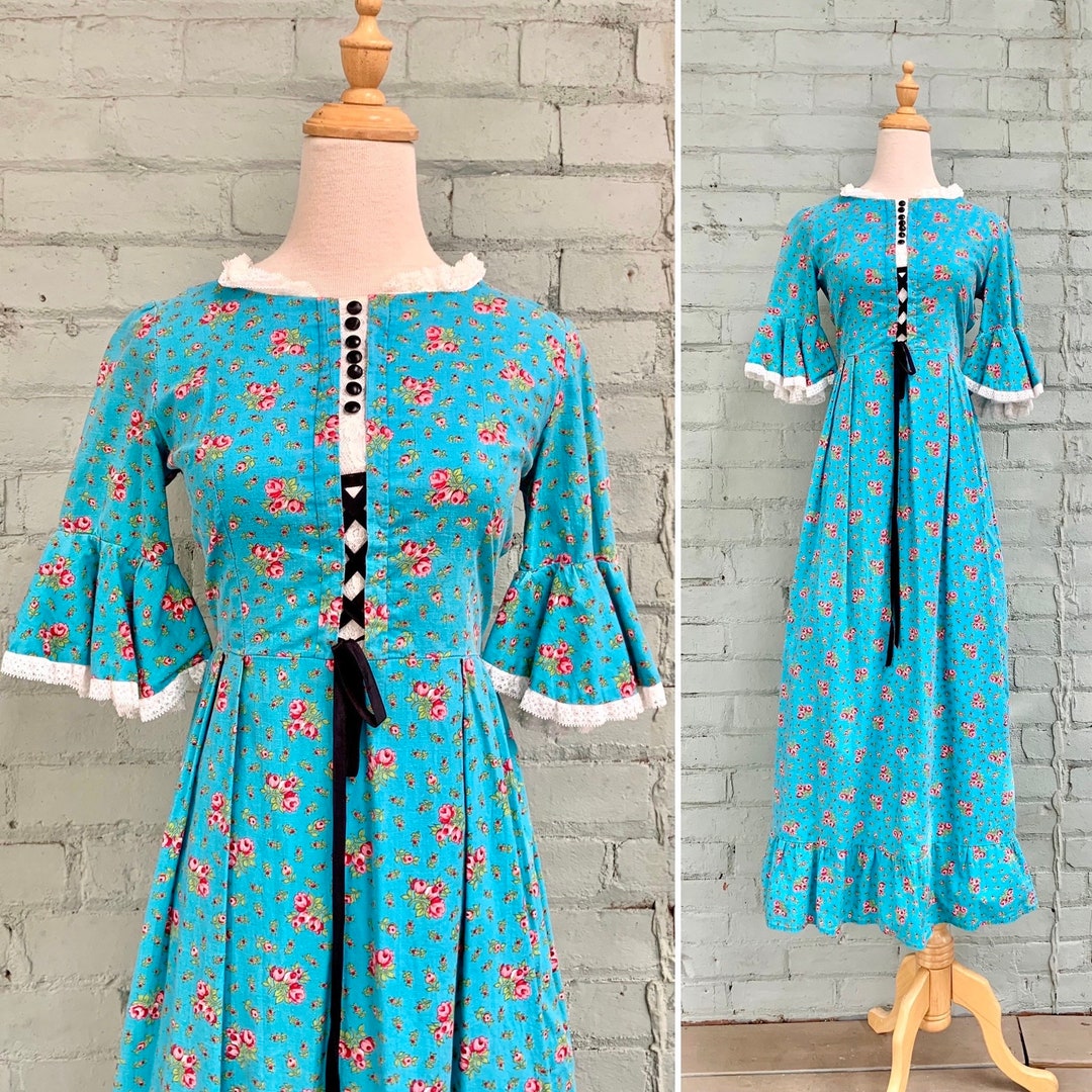 Vintage 1970s Floral Maxi Dress / 70s Boho Peasant Tiered - Etsy