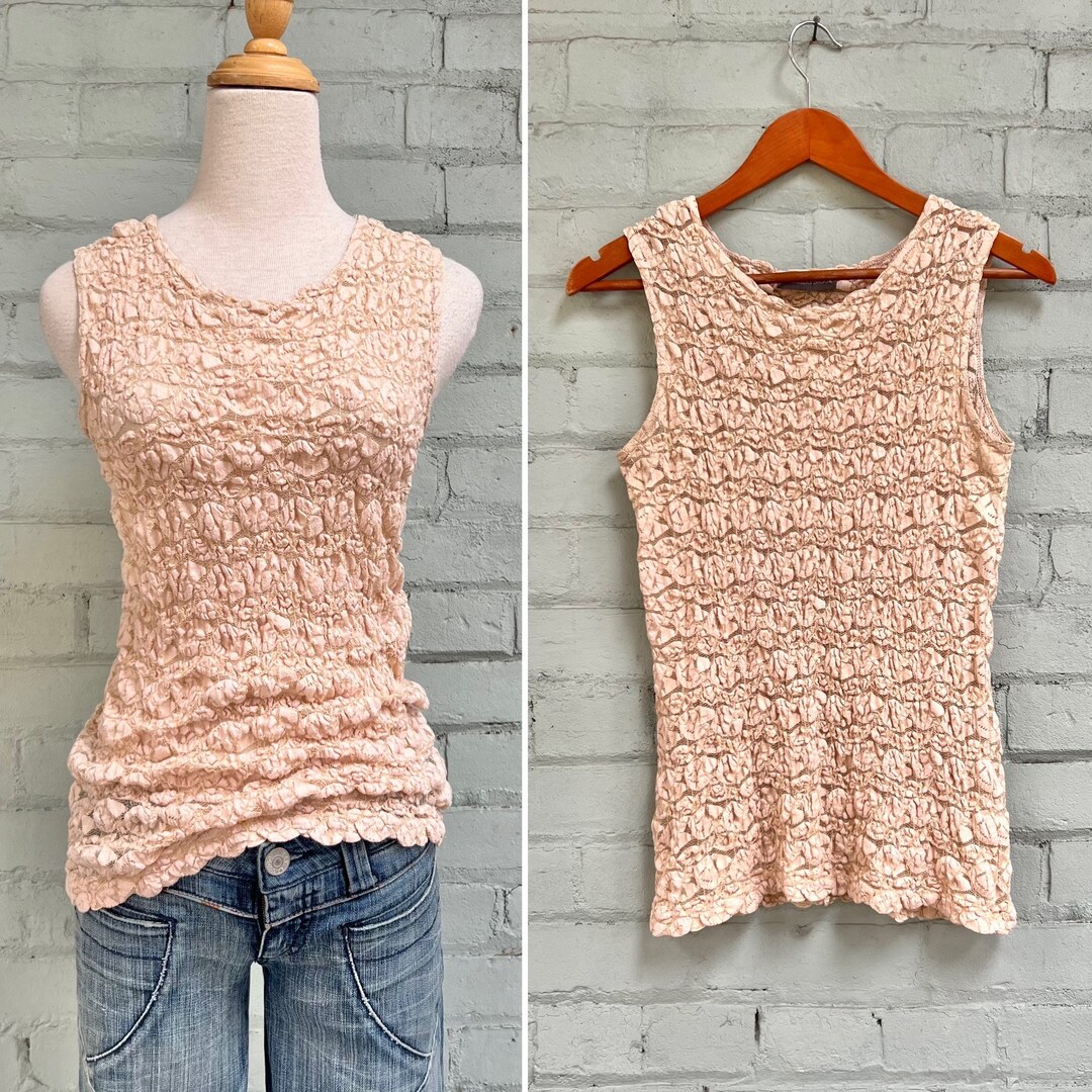 Vintage 1990s Popcorn Tank Top 90s Stretch Lace Layering Shell Retro ...
