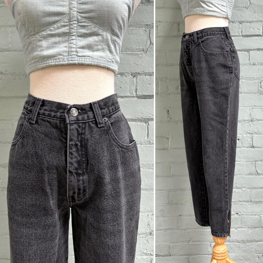 Vintage 1990s Black Silver Jeans 90s High Rise Tapered Denim Slim Ankle ...