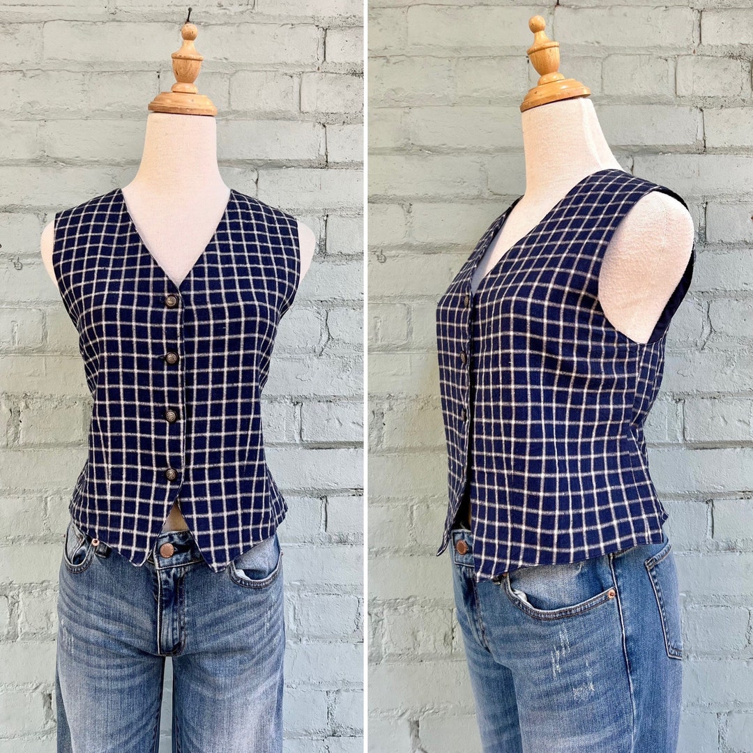 Vintage 1980s Navy Check Vest / 80s Menswear Button Down Vest - Etsy