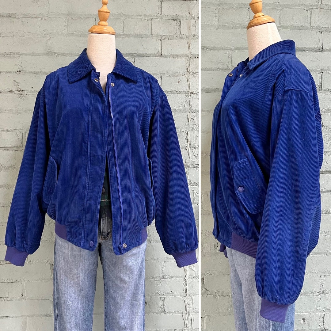 Vintage 1990s Corduroy Bomber Jacket Blue 90s Casual Classic - Etsy