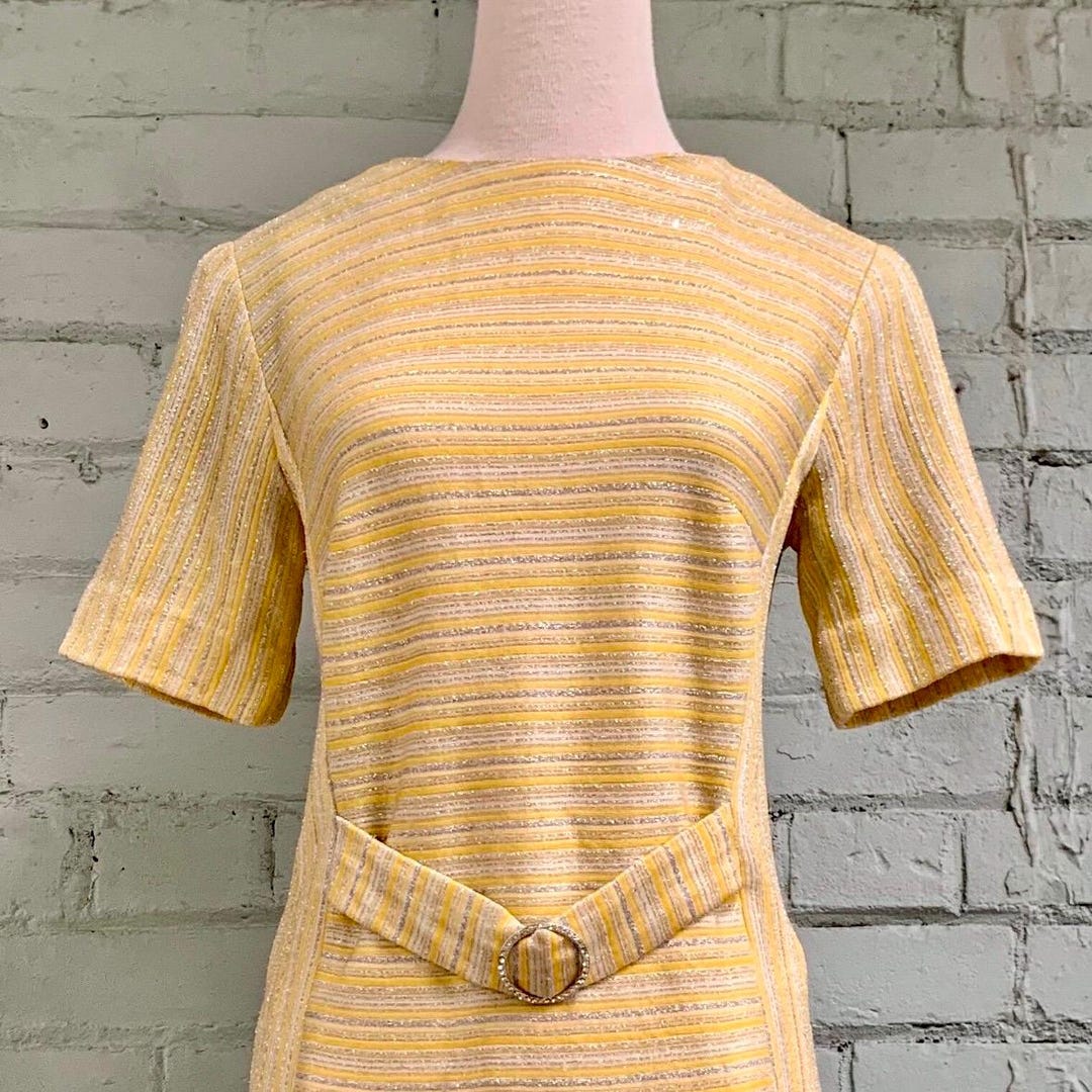 Vintage 1960s Striped Metallic Tunic Top 60s Yellow Mod Knit Blouse ...