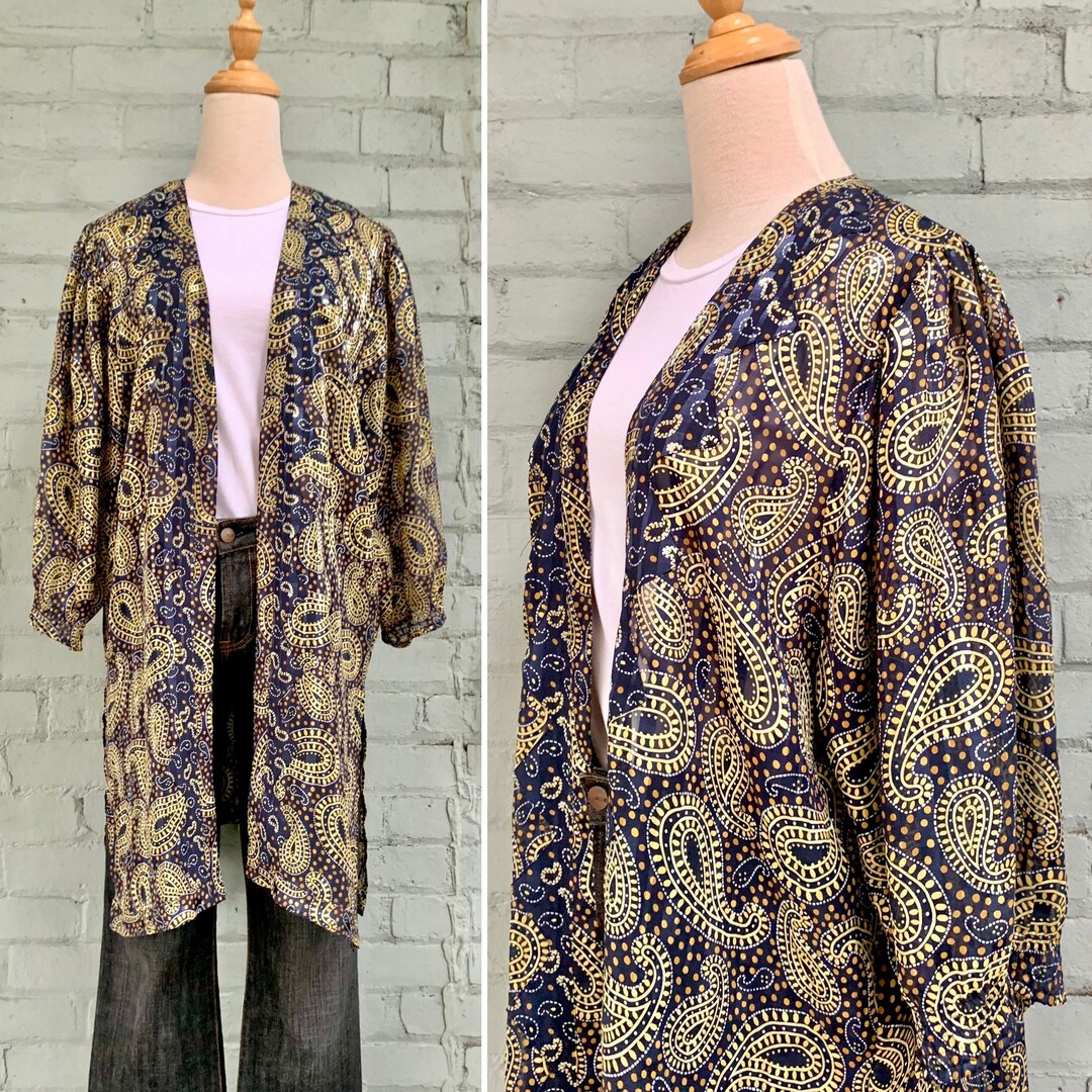Vintage 1990s Paisley Topper Blouse 90s Flowy Dressy Robe Jacket Boho ...