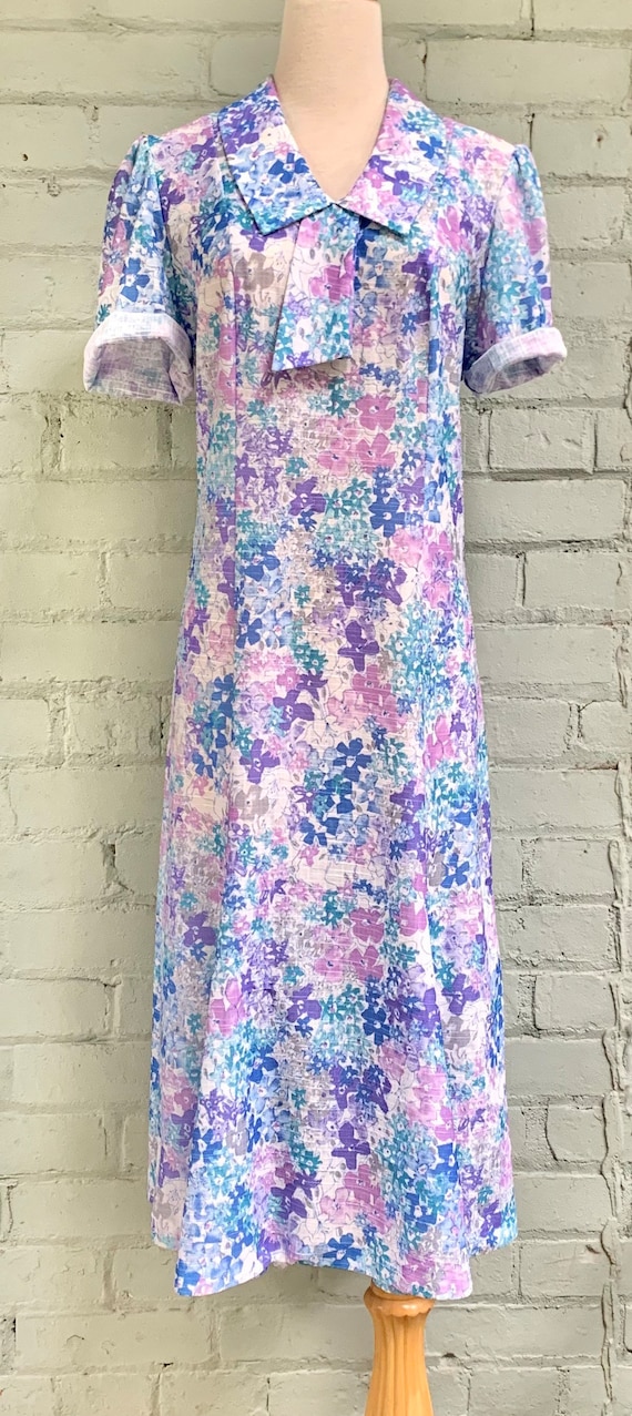 vintage 1980s floral midi dress 80s short sleeve past… - Gem