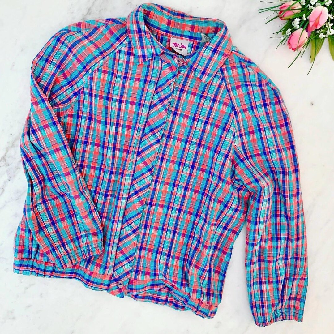 Vintage 1990s Plaid Zip up Jacket 90s Lightweight Madras Fall Spring ...