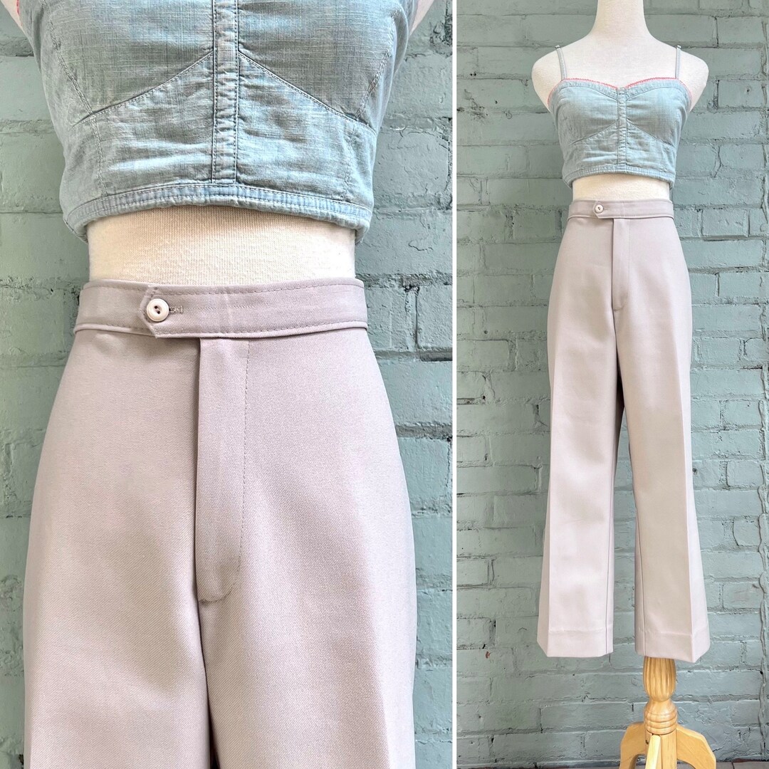 Vintage 1970s High Rise Cropped Pants 70s Flat Front Straight Leg Capri ...