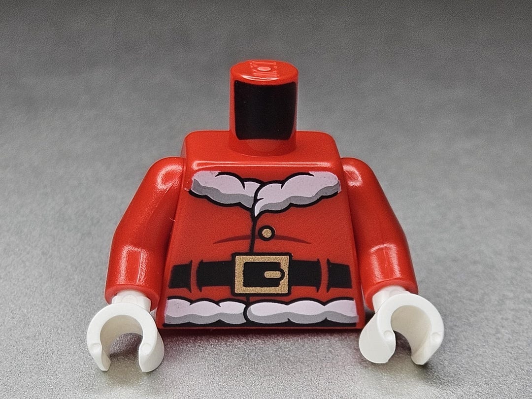 Lego Dark Red Torso Santa Jacket With White Fur Collar Candy Cane on ...
