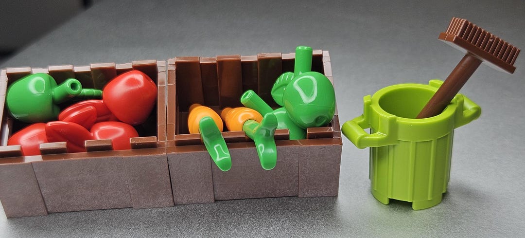 Lego Fruits and Vegetable Crates market Bin and Broom - Etsy