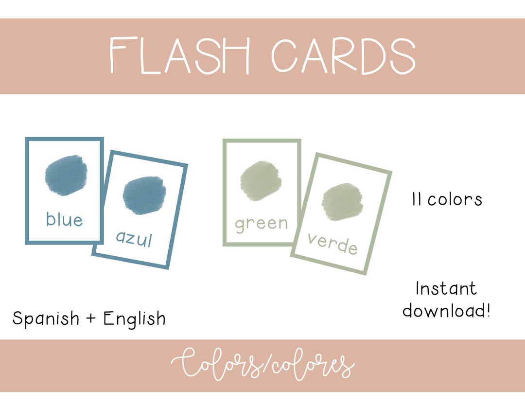 Boho Flashcards Colors English + Spanish - Etsy