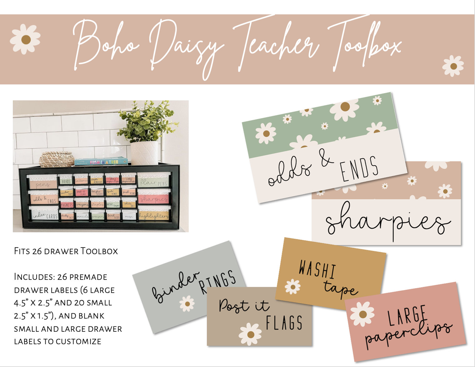 Boho Daisy EDITABLE Teacher Toolbox Drawer Labels Instant Download - Etsy