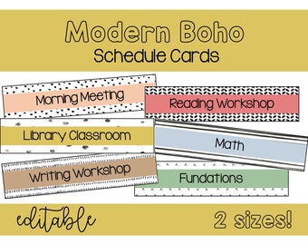 Boho Classroom Schedule Cards - Editable Daily Schedule Cards for Boho ...