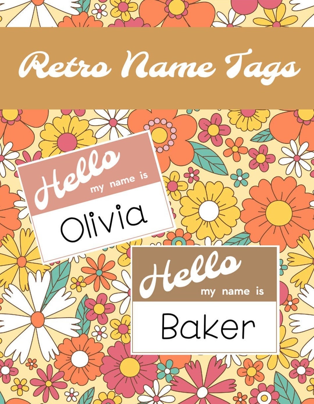 Retro Hello My Name is Editable Name Tags - Etsy