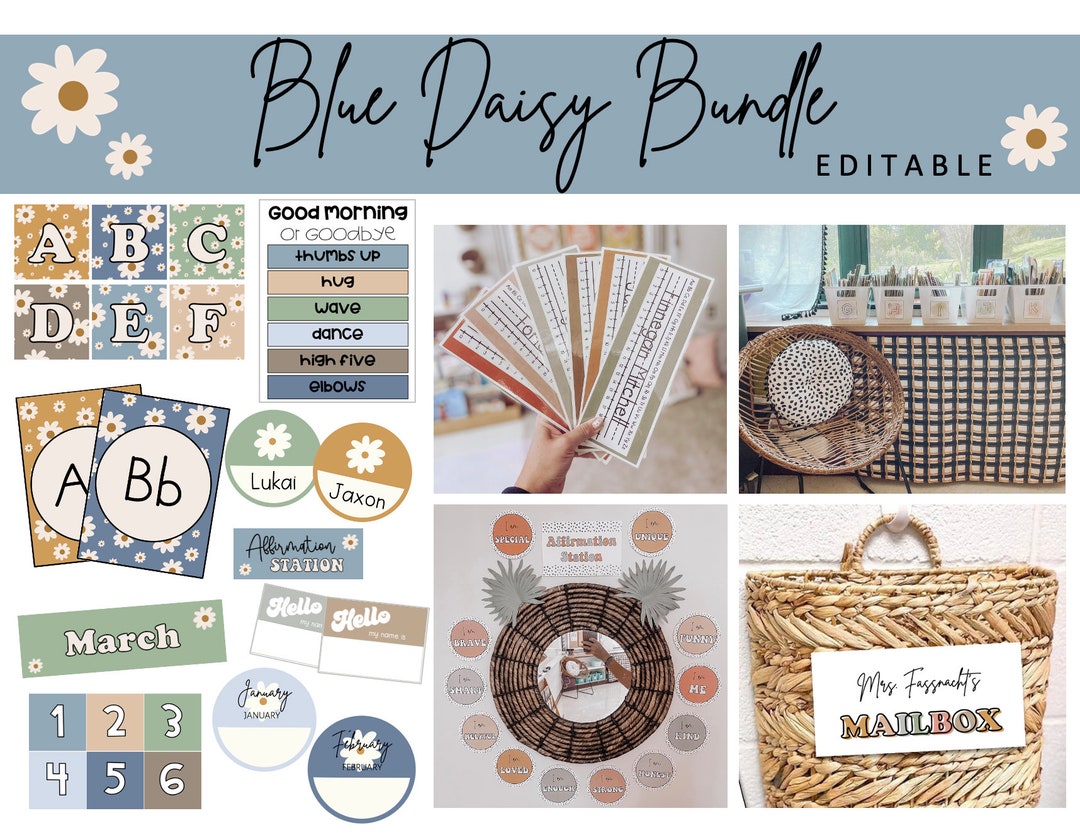 Blue Daisy EDITABLE Classroom Decor Bundle - Etsy
