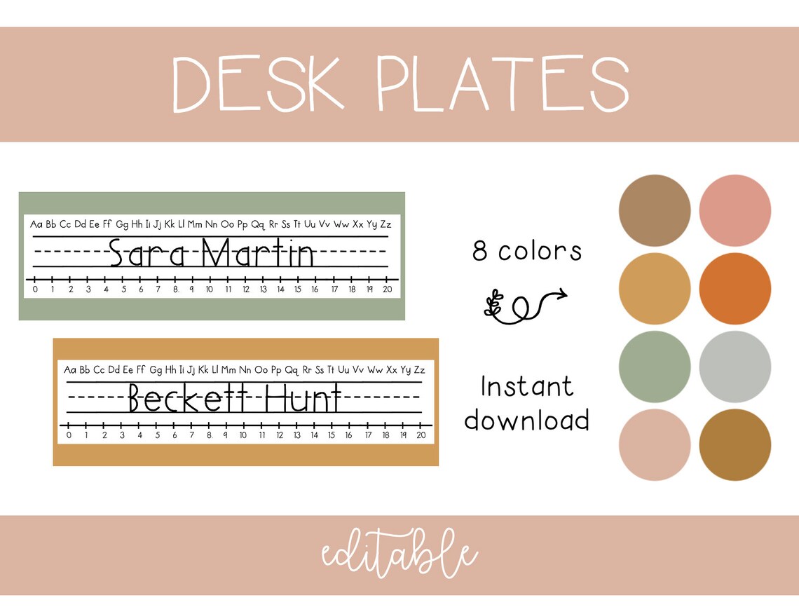 Simple Boho Editable Desk Plates - Etsy
