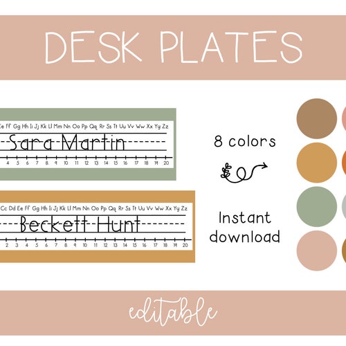 Simple Boho Editable Desk Plates | Etsy