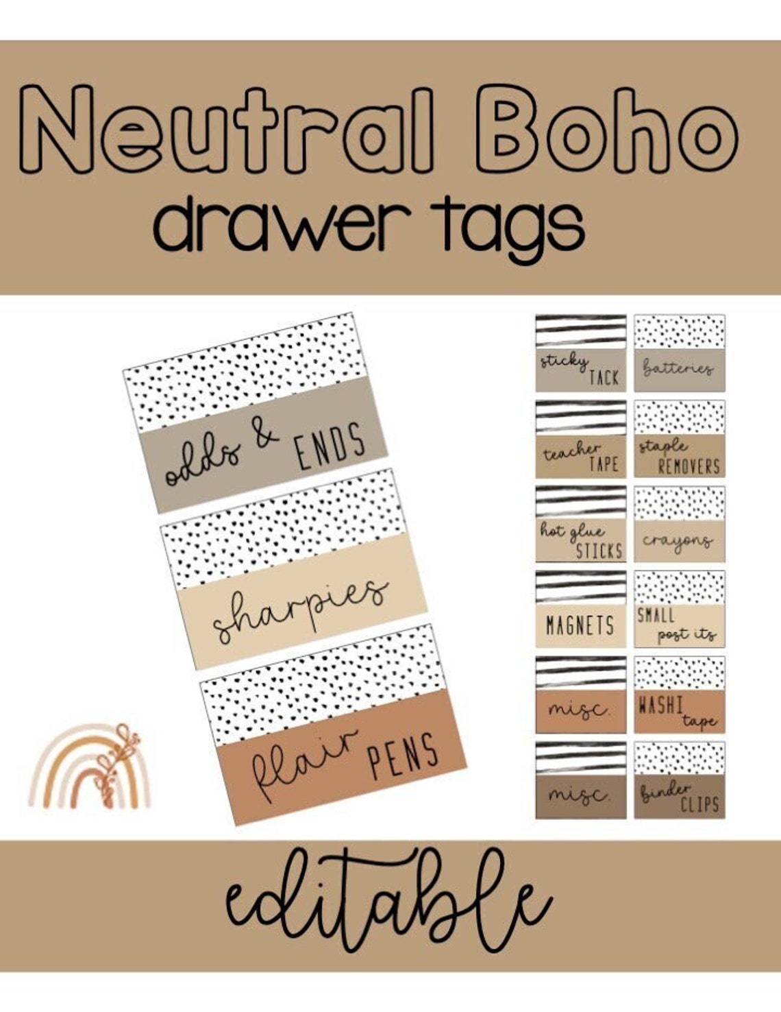 Neutral Boho Teacher Toolbox Drawer Labels EDITABLE - Etsy
