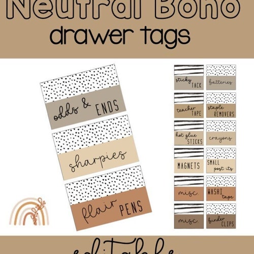 Neutral Boho Teacher Toolbox Drawer Labels EDITABLE - Etsy