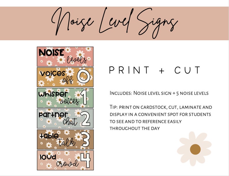 Boho Daisy Noise Level Chart Classroom Instant Download - Etsy