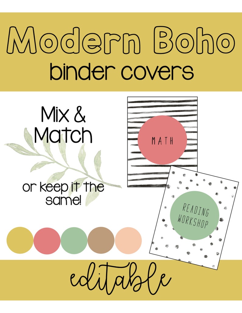 Modern Boho Binder Covers EDITABLE - Etsy