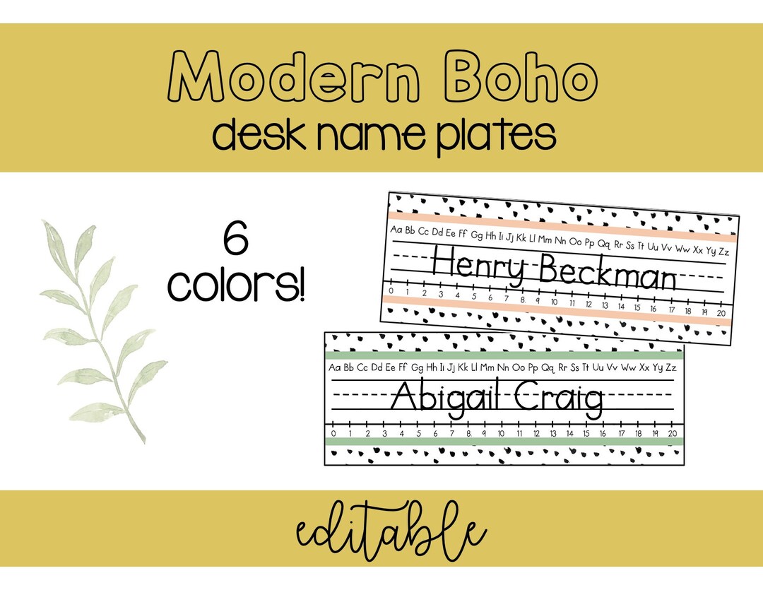Modern Boho Editable Name Plates - Etsy