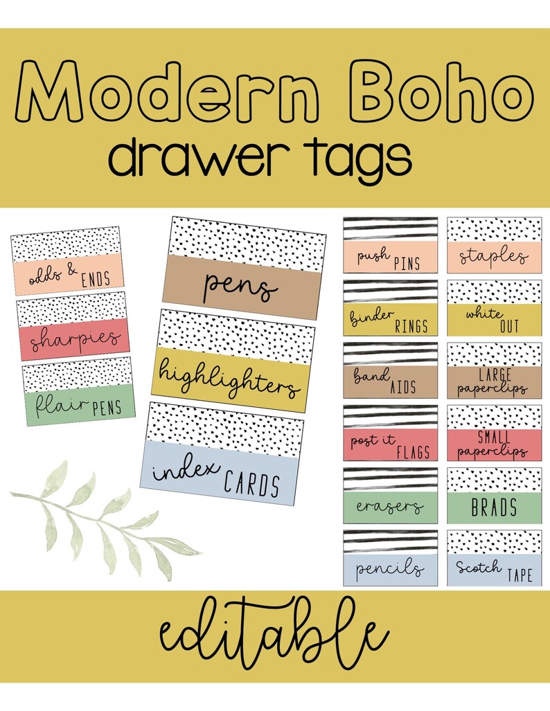 Modern Boho Teacher Toolbox Drawer Labels EDITABLE - Etsy
