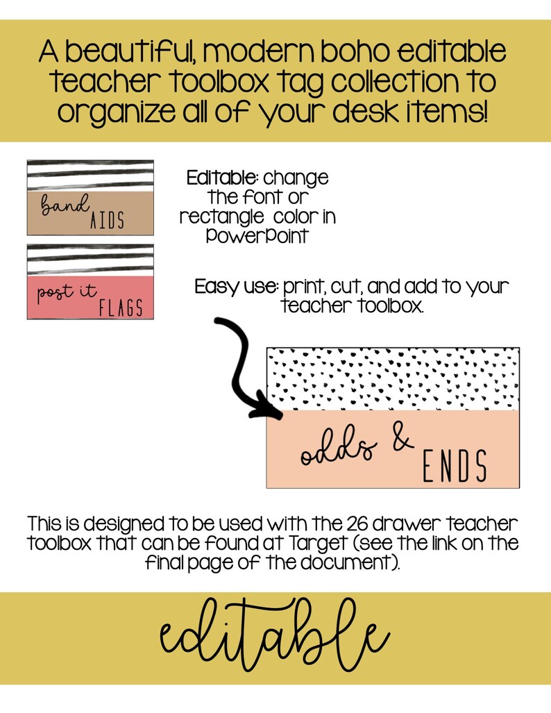 Modern Boho Teacher Toolbox Drawer Labels EDITABLE - Etsy