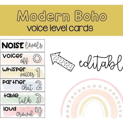 Modern Boho Noise Level Chart EDITABLE - Etsy
