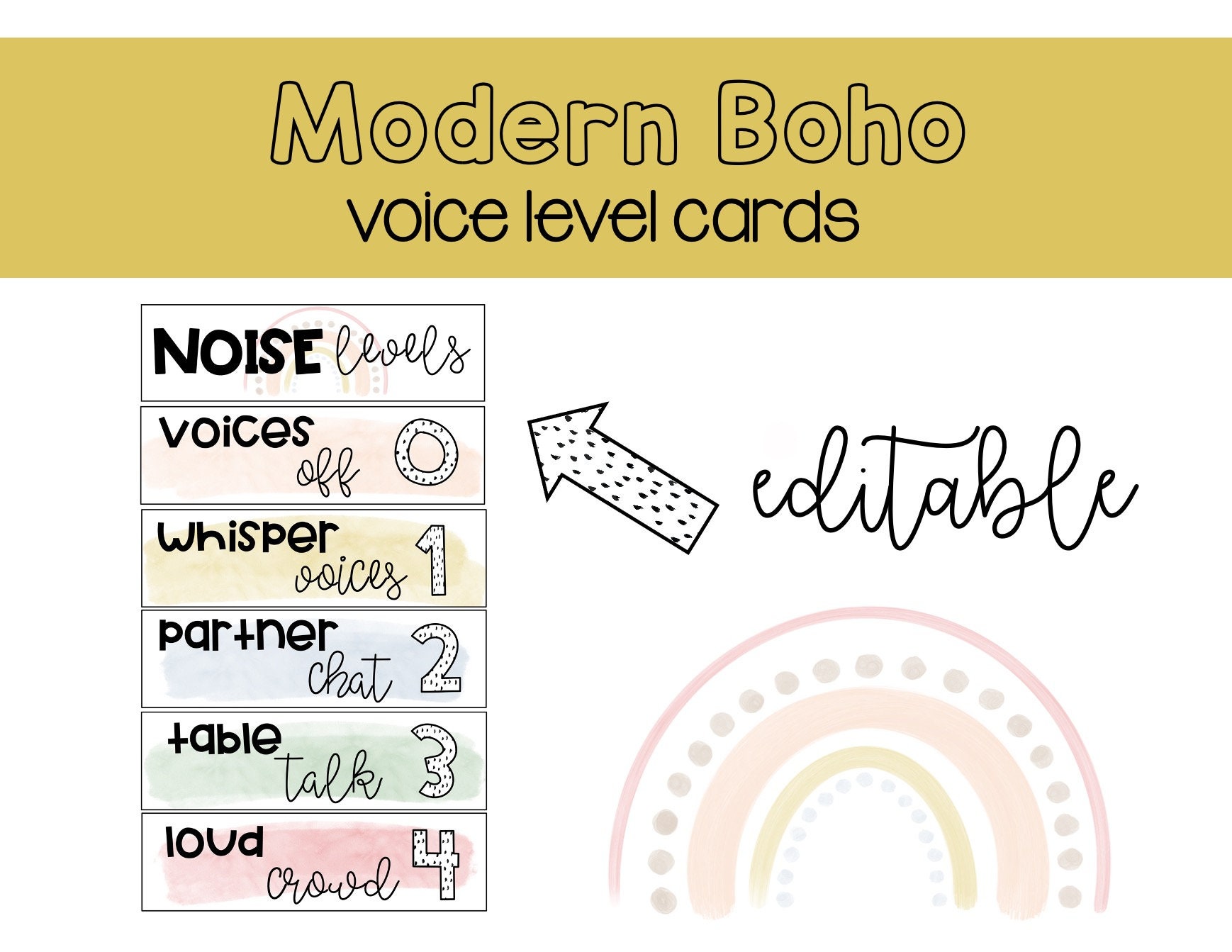 Modern Boho Noise Level Chart EDITABLE - Etsy