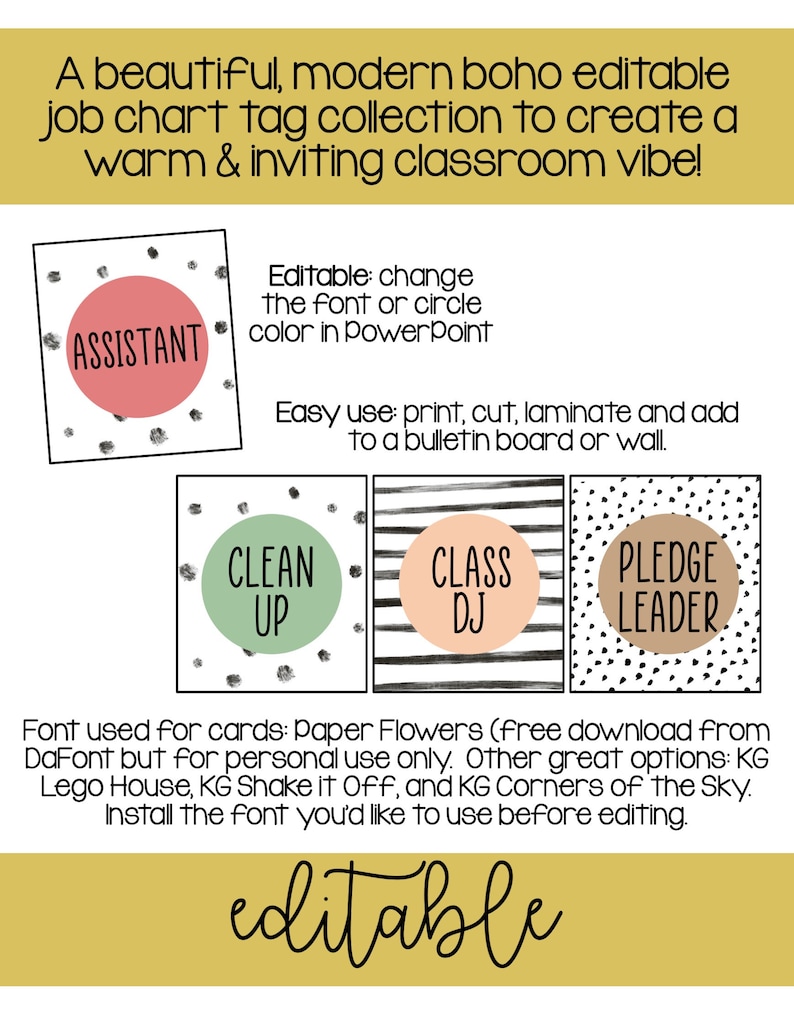 Modern Boho Job Chart Tags - Etsy