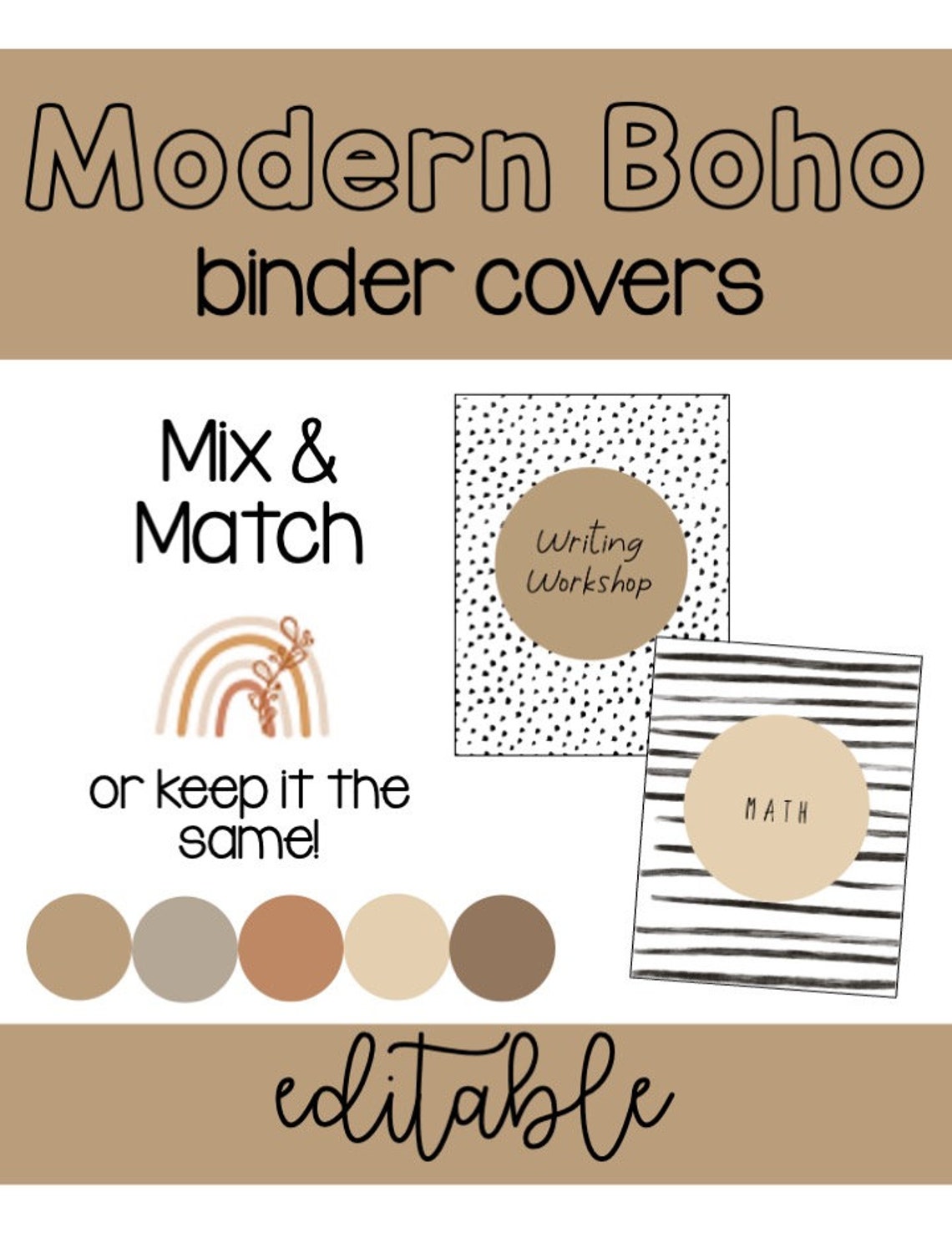 Modern Boho Binder Covers and Spines EDITABLE - Etsy